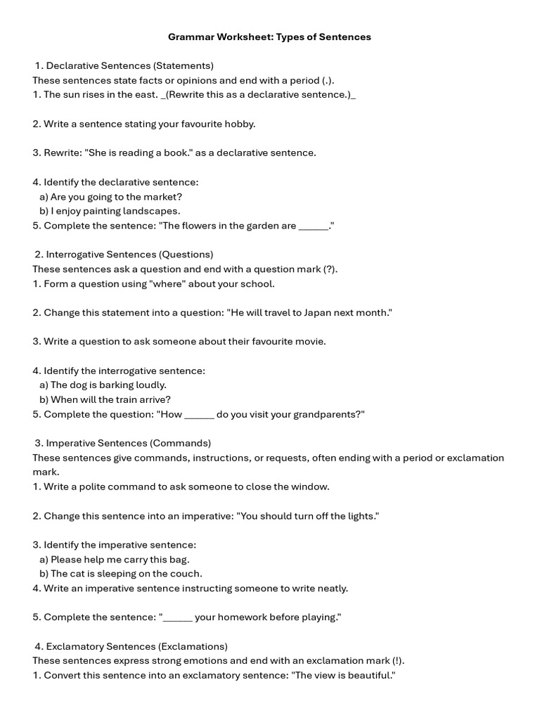 Grade 8 Grammar Worksheet | PDF