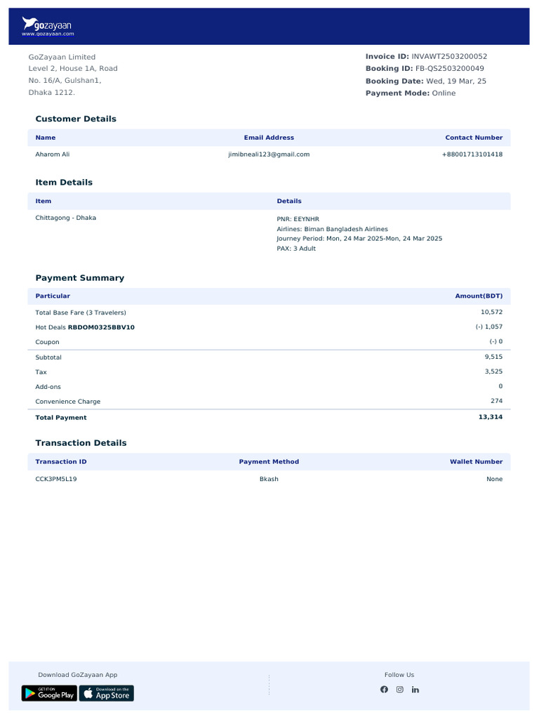 Flight Invoice Attachment Body - INVAWT2503200052 | PDF | Payments | Banking Technology