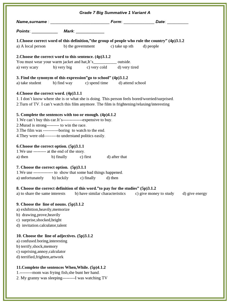 Grade 7 Summative Assessment A | PDF | Linguistics | Syntax