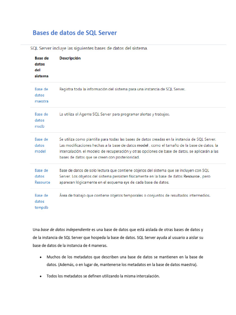 Bases de Datos de SQL Server | PDF