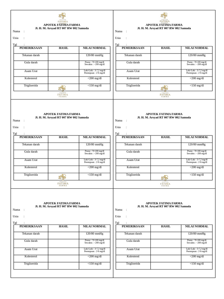 Format Cek Kesehatan | PDF