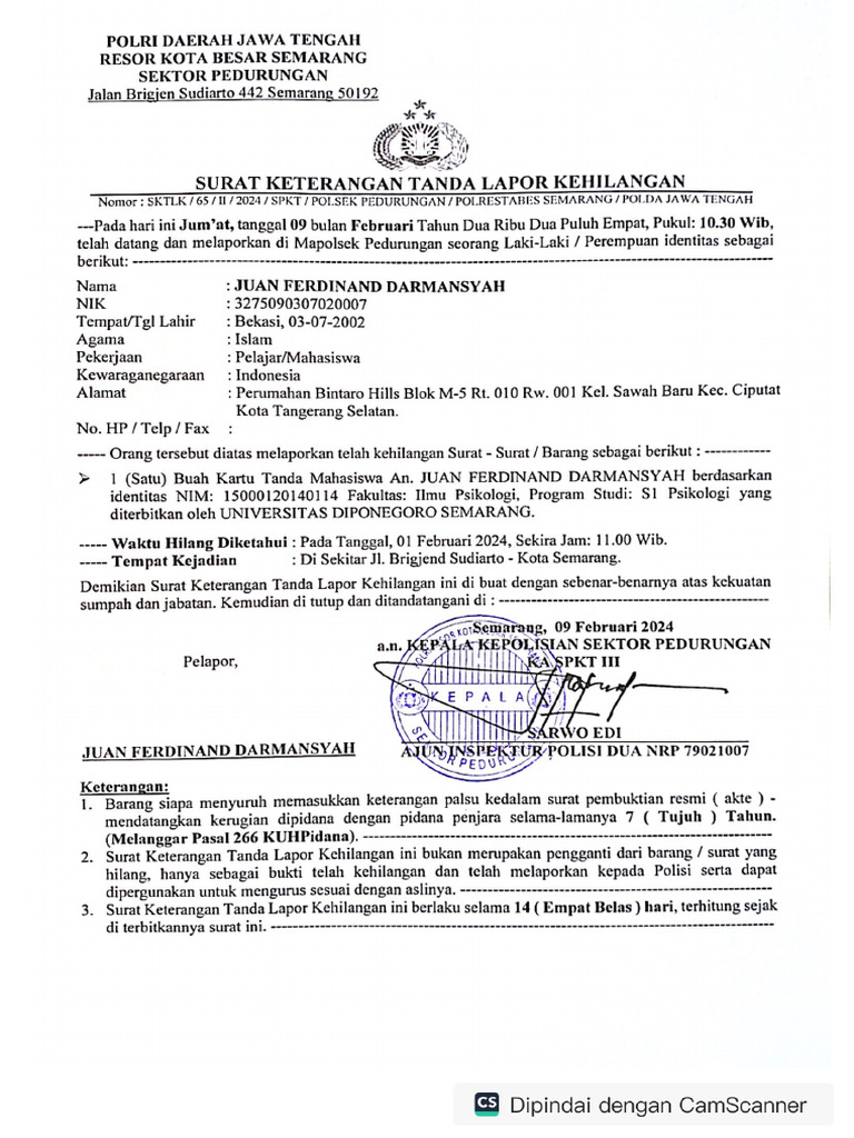 Surat Kehilangan | PDF