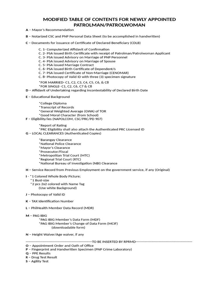 Modified Table of Contents For Newly Appointed Patrolman | PDF