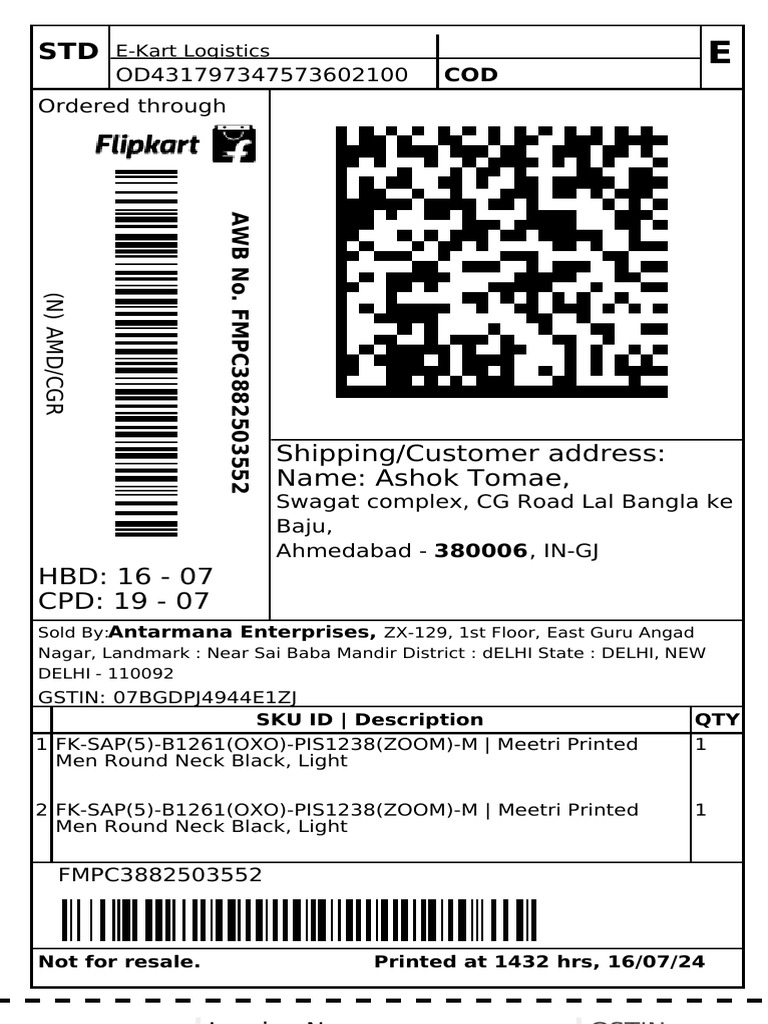 Crop Flipkart Labels 16 Jul 2024-02-32 | PDF | Invoice | Government