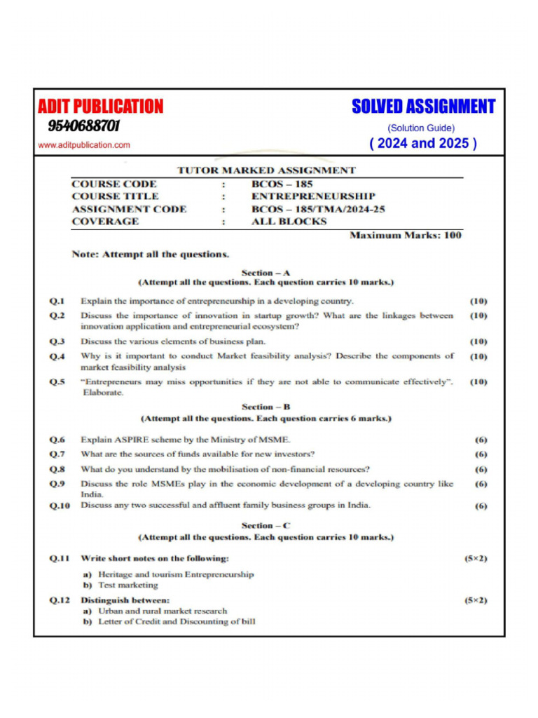 BCOS-185 EM 2024-25 Aditpublication This Is | PDF