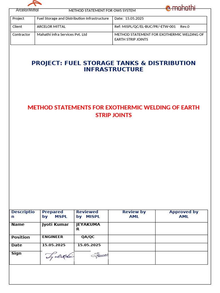 Method Statements For Exothermic Welding | PDF | Welding | Construction