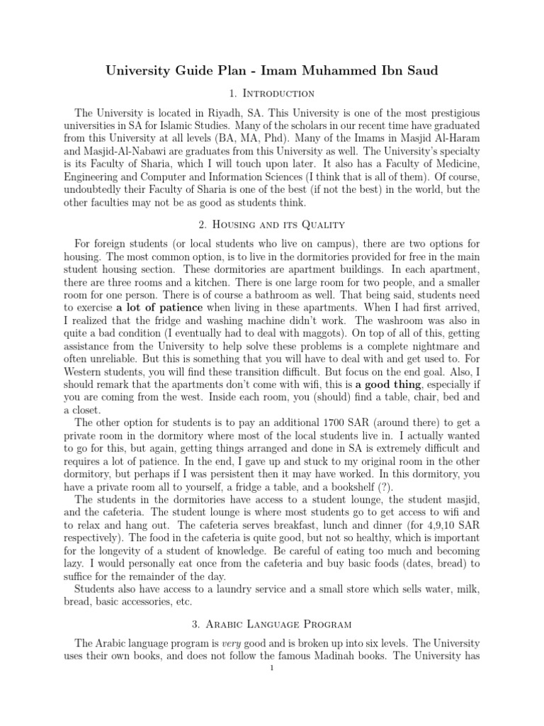 Guide to Imam Muhammad Bin Saud University | PDF