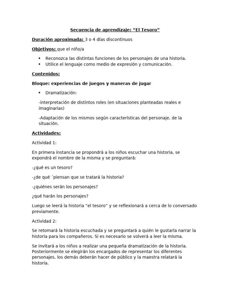 Secuencia de Aprendizaje El Tesoro | PDF