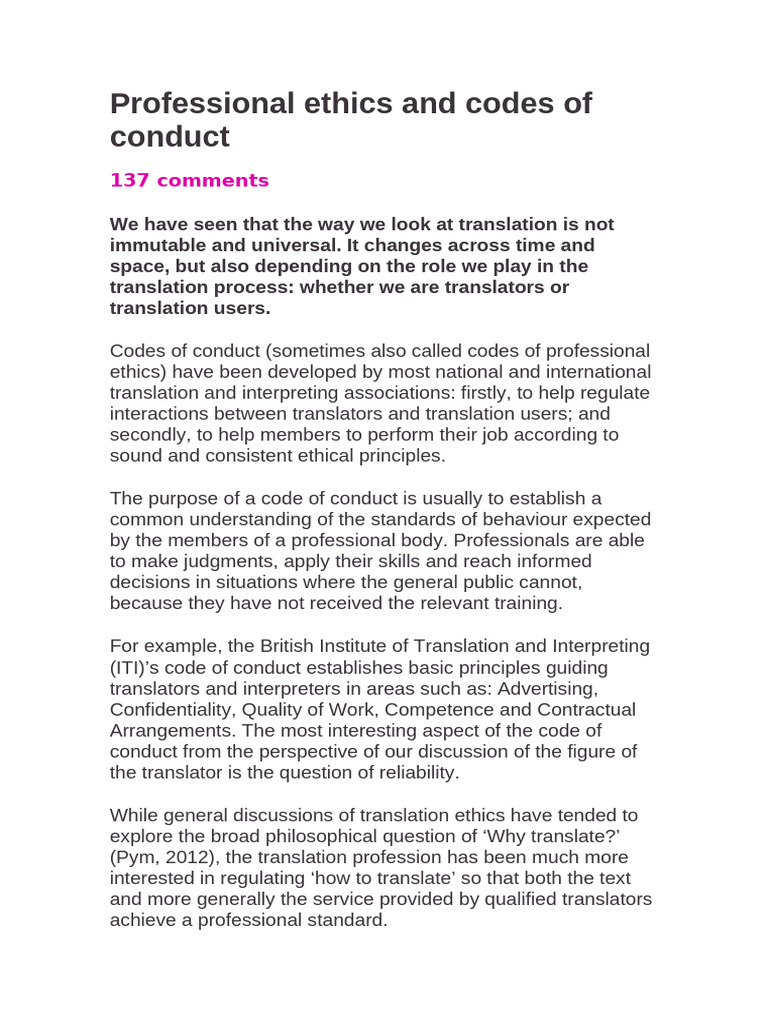 Professional Ethics and Codes of Conduct | PDF | Translations | Language Interpretation