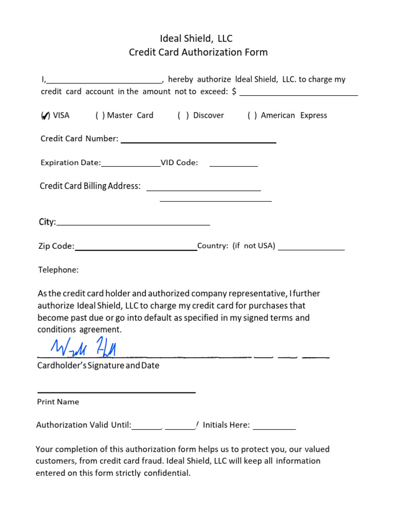Credit Card Authorization Sheet | PDF