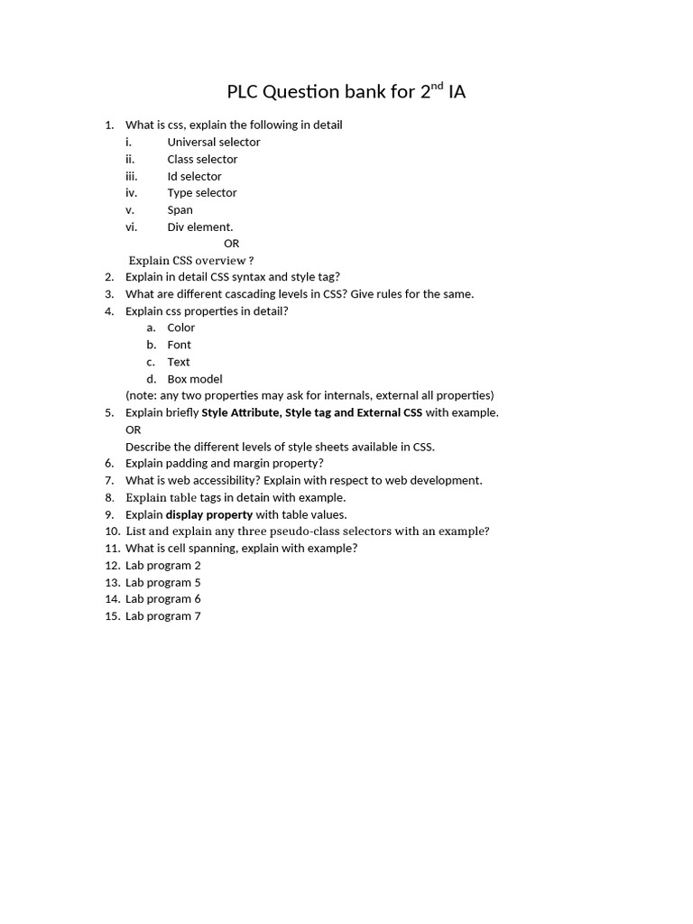 PLC Question bank for 2nd IA | PDF
