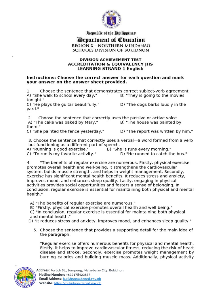 LS1 English JHS Test Question | PDF | Physical Fitness | Climate Change
