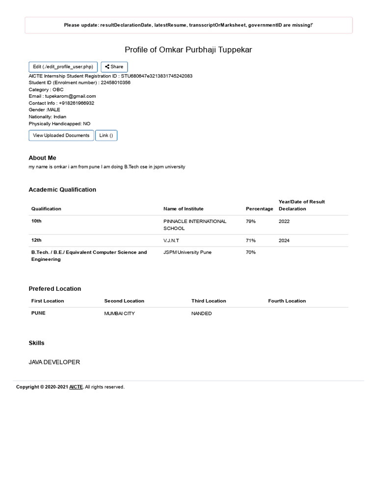 AICTE Internship Enterprise Portal - Learning by Doing. 1 Crore ...