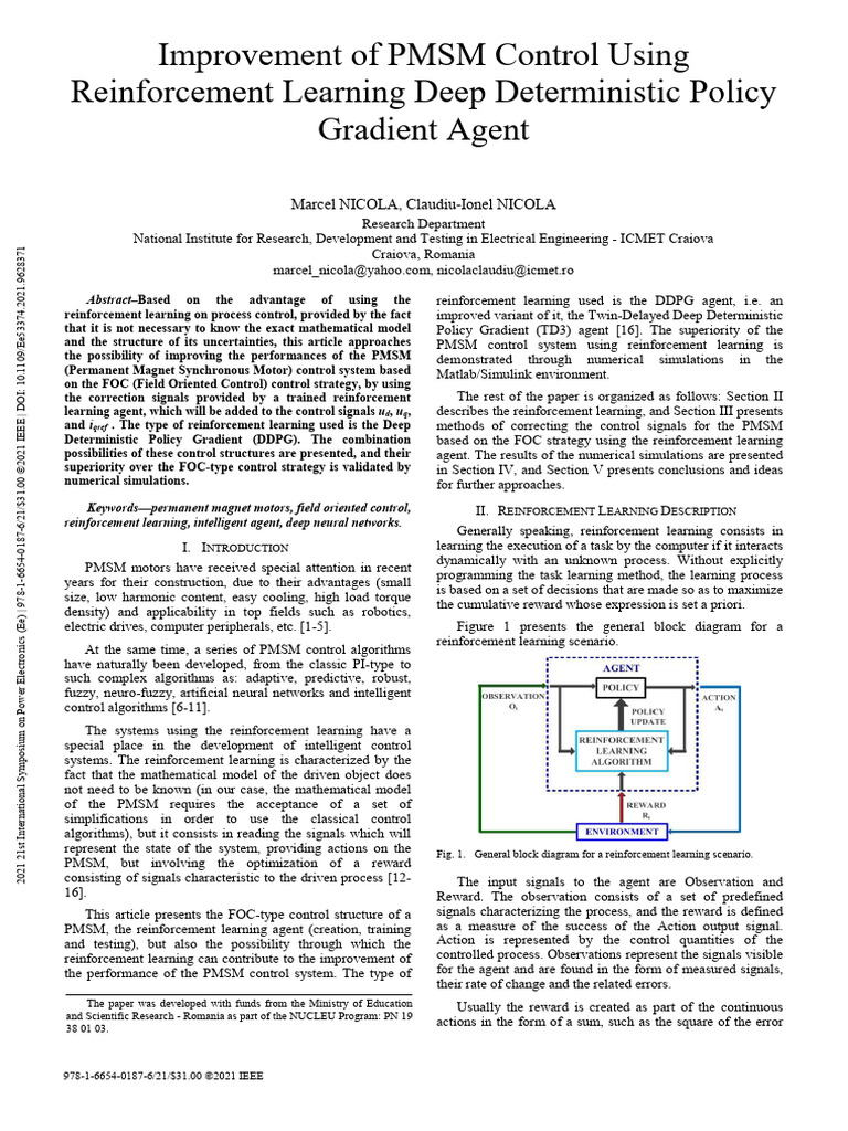 2021 3e Improvement of PMSM Control Using Reinforcement Learning Deep Deterministic Policy ...