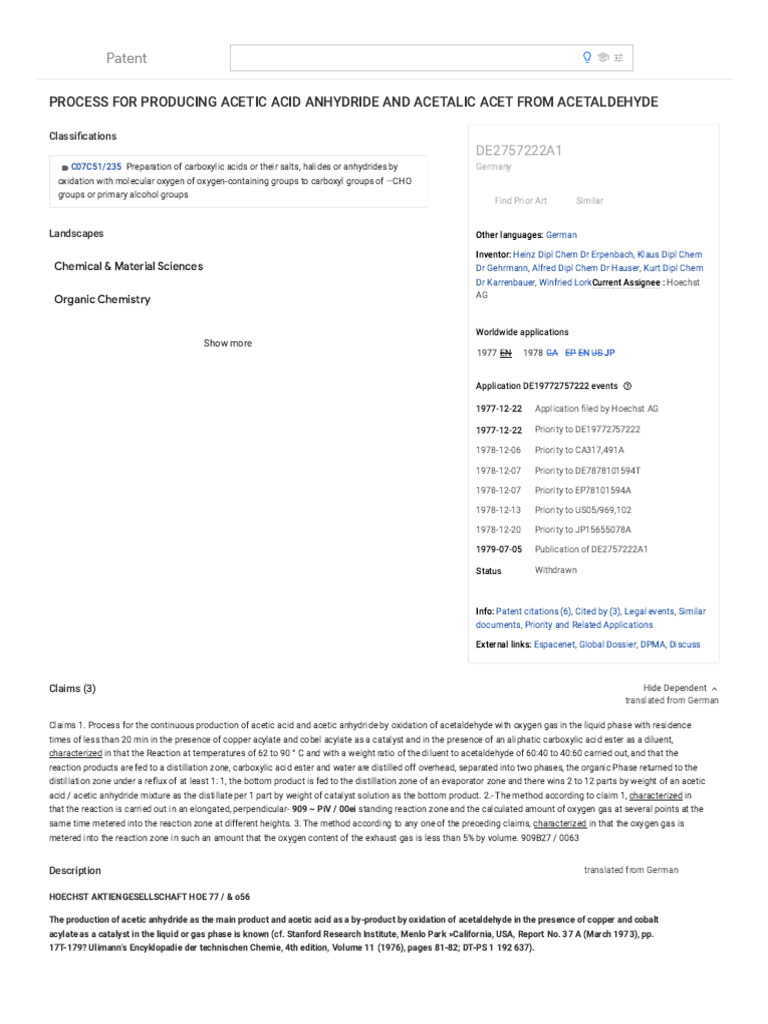 Acetic Acid Anhydride Production Process | PDF | Acetic Acid | Distillation
