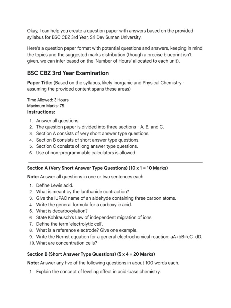 Create A Question Paper With Answers For BSC CBZ... | PDF | Acid | Aldehyde