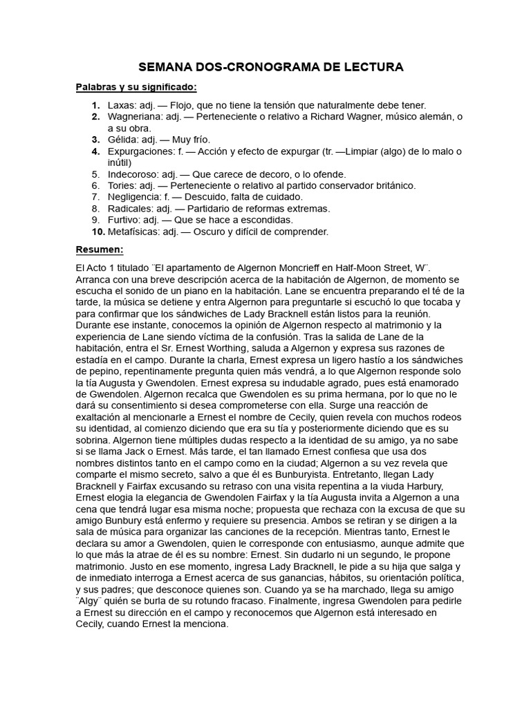 Segunda Fase La Importancia de Llamarse Ernesto | PDF