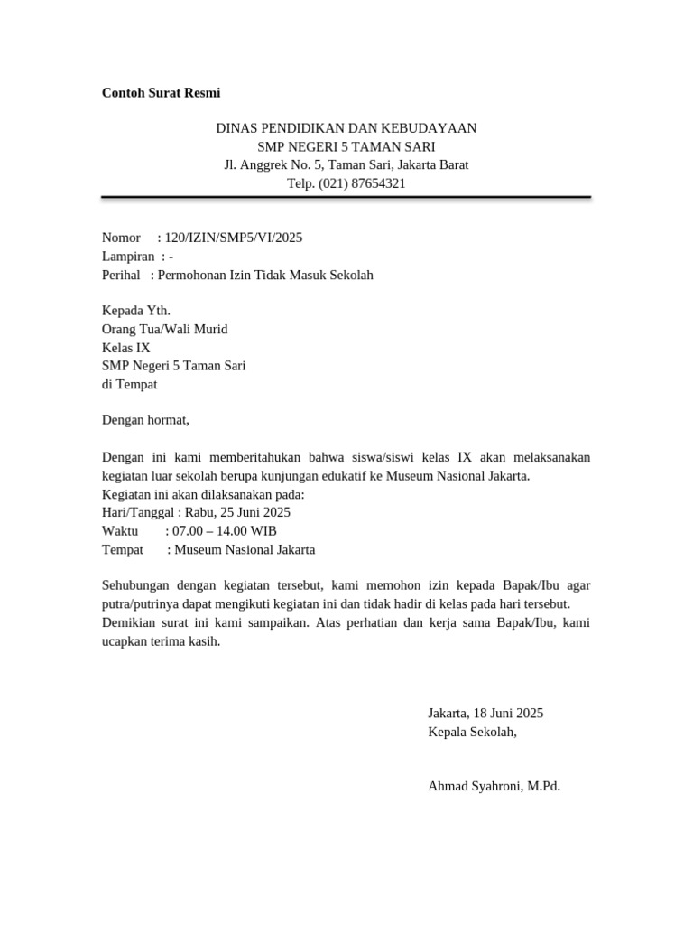 Contoh Surat Resmi Dan Tidak Resmi 2 | PDF