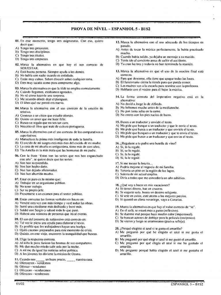 Prova de Espanhol 20 Questoes - 2 | PDF