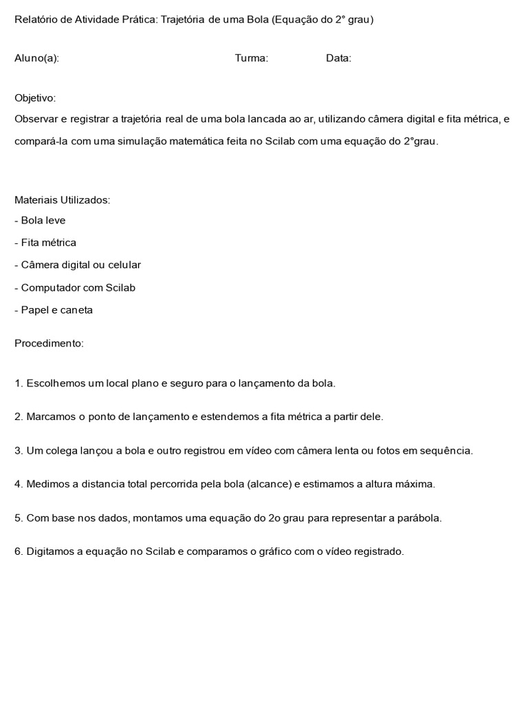 Trabalho de Matemática Trajetória de Uma Bola | PDF