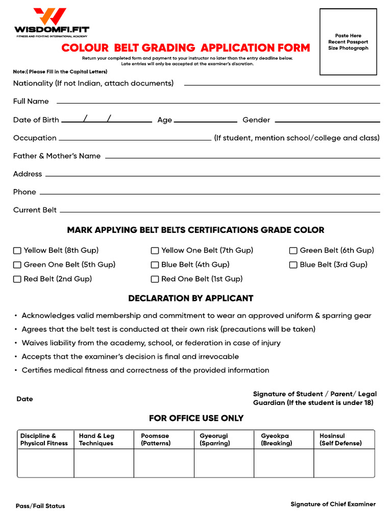 Karate Belt Exam Application Form | PDF | Taekwondo