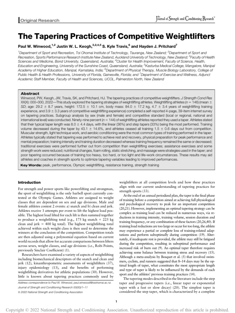 Tapering Strategies in Weightlifting | PDF | Strength Training | Weight ...
