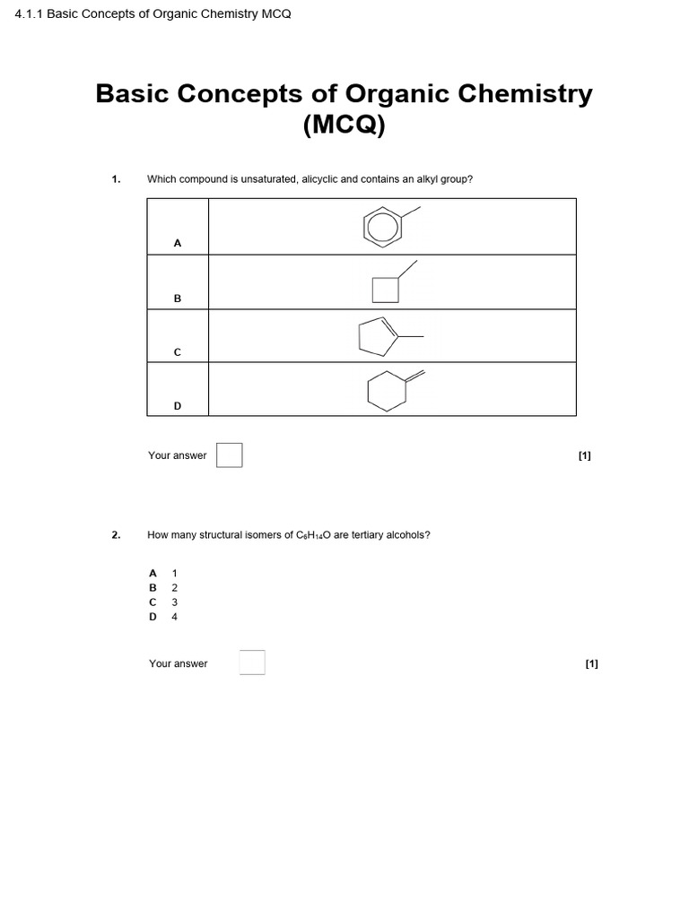 Organic Chemistry MCQ Practice Test | PDF | Organic Chemistry | Chemistry