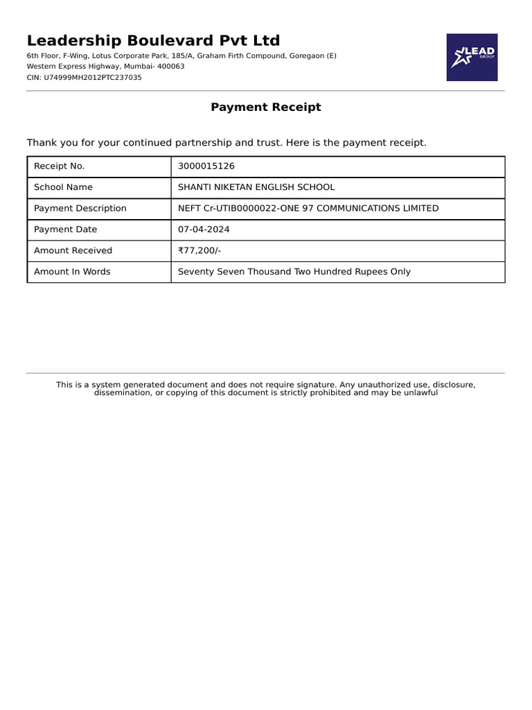 Payment Receipt 3000015126 | PDF