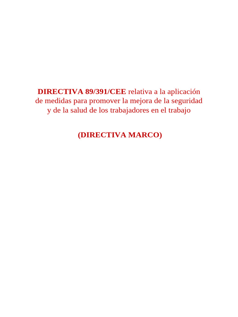 Directiva 89/391/cee | PDF | Riesgo | Valores