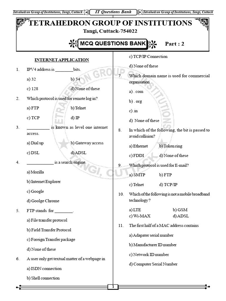 Computer Network MCQ Questions Bank | PDF | Computer Network | Internet