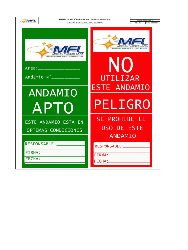 TARJETAS Y LCH ANDAMIOS | PDF