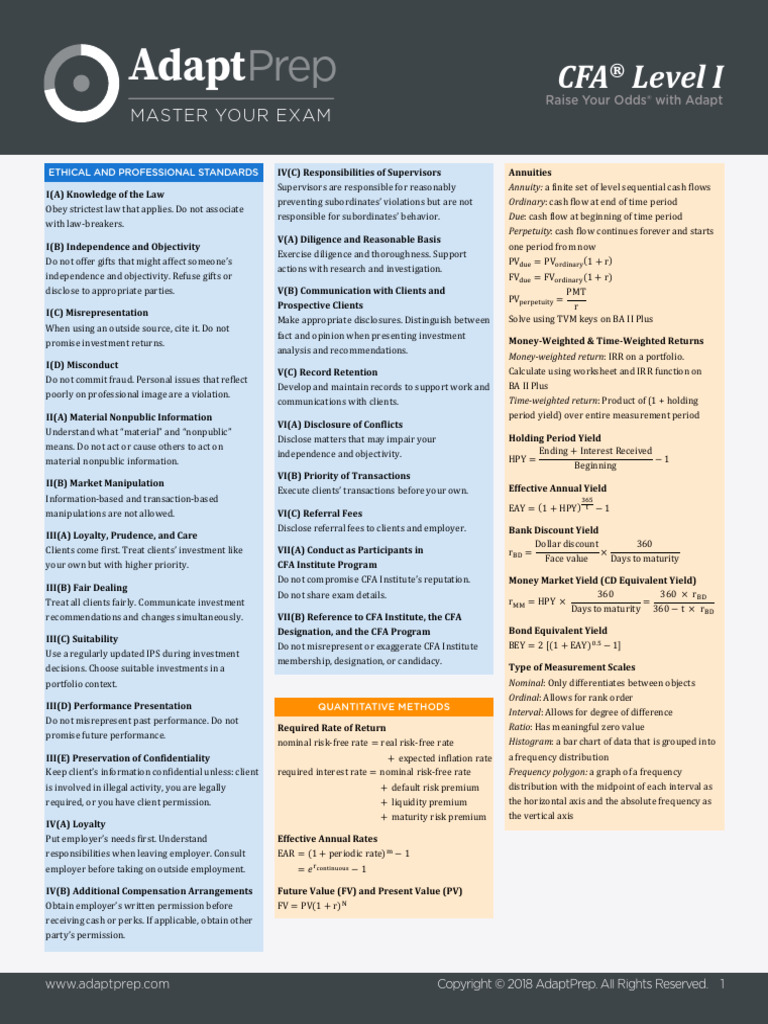 CFA Level I Exam Preparation Guide | PDF | Estimator | Variance