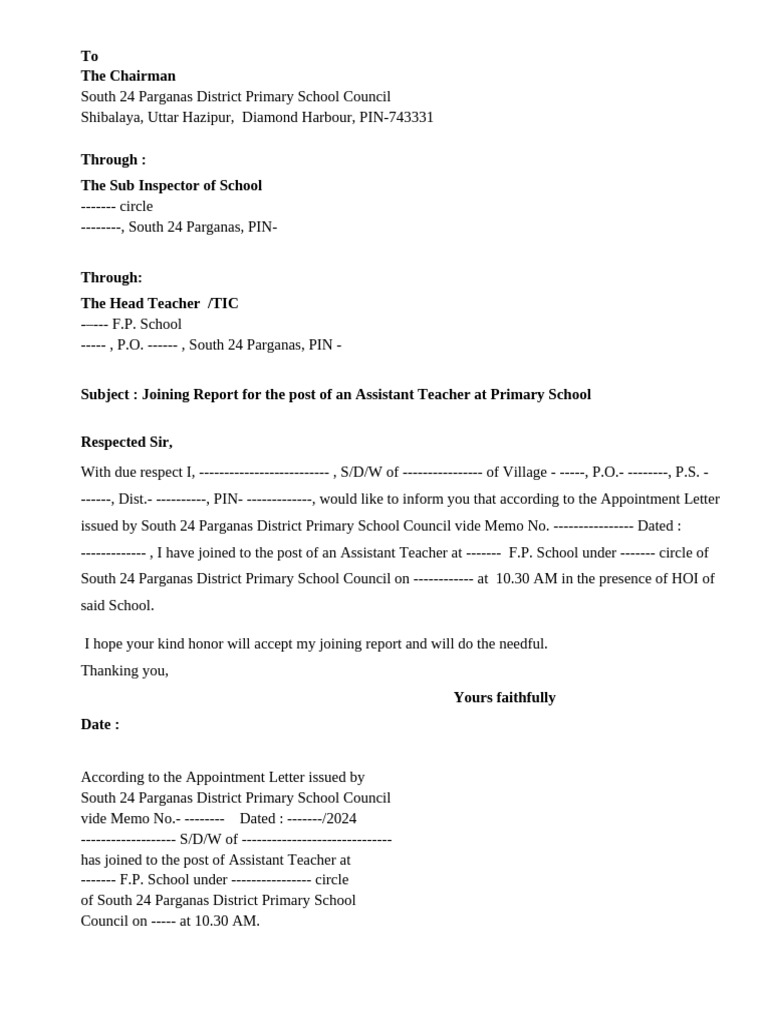 SAMPLE Joining Report | PDF