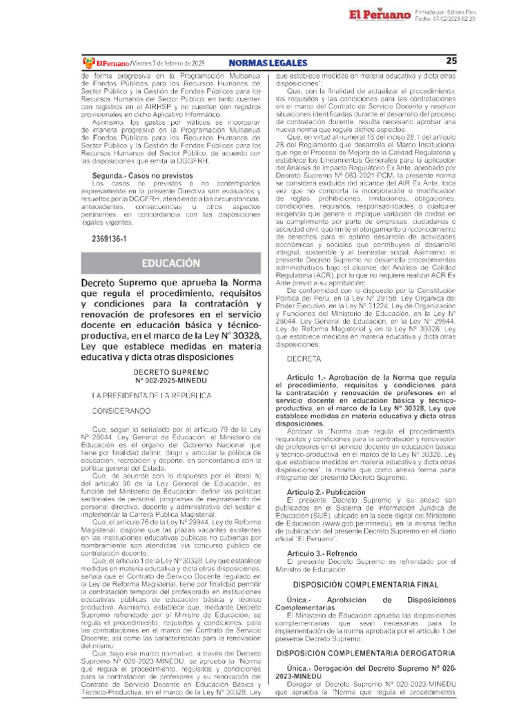 D S 002 2025 Minedu | PDF