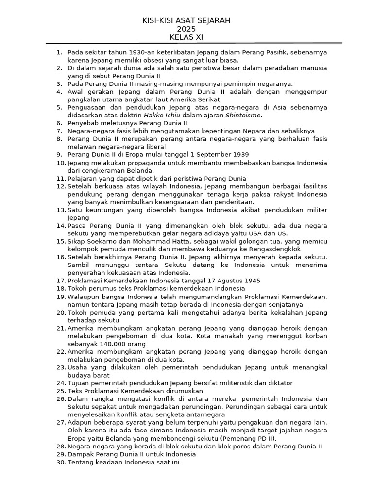 Kisi-Kisi Asat Sejarah 2025 | PDF