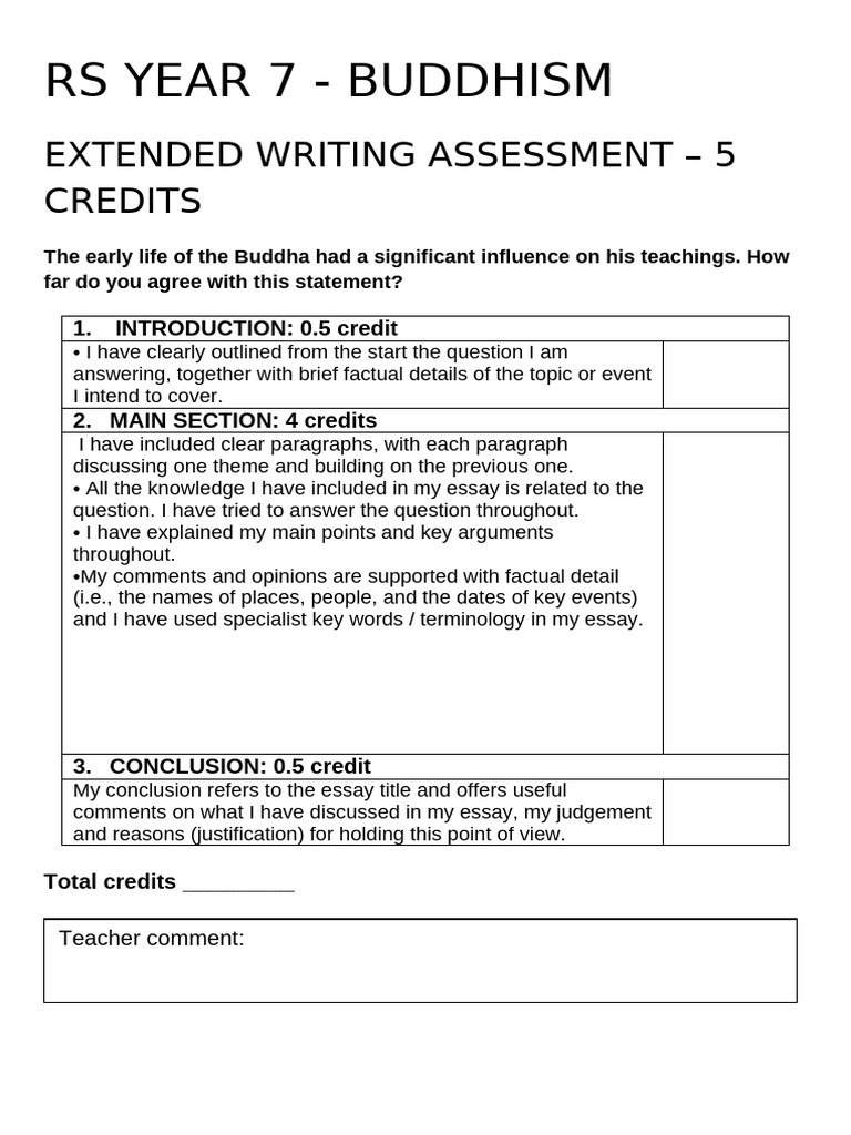 Assess - Extended Writing Buddhism 5CR | PDF