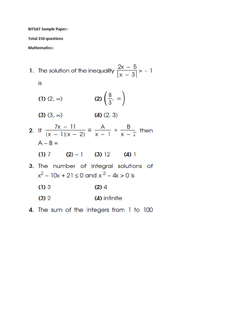 BITSAT Sample Papers1 | PDF