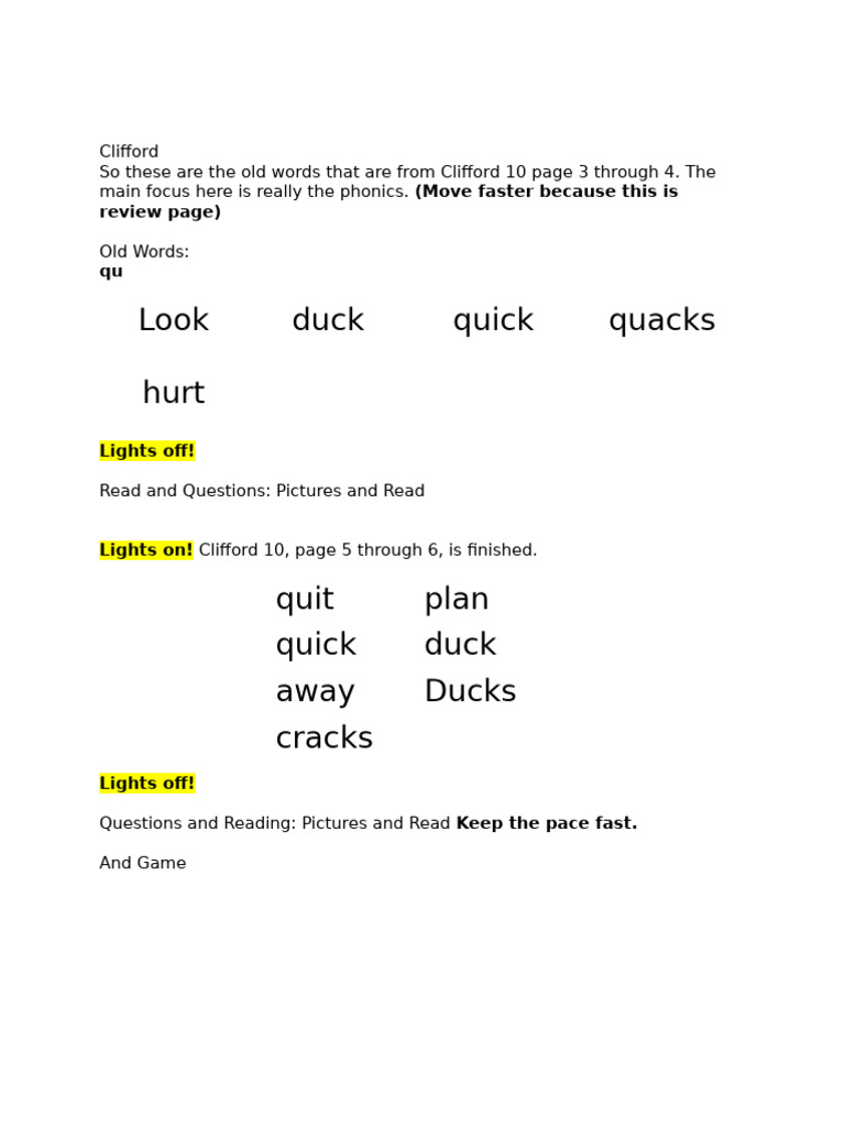Phonics Review: Clifford Old Words | PDF