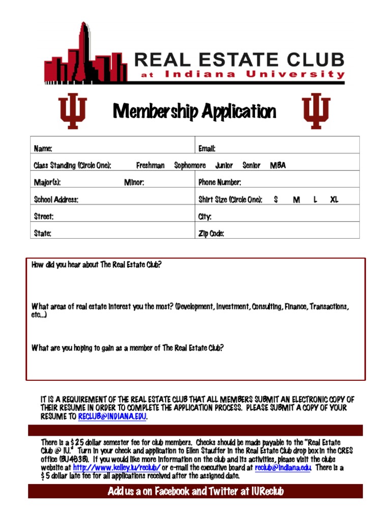Real Estate Club Membership Application | PDF