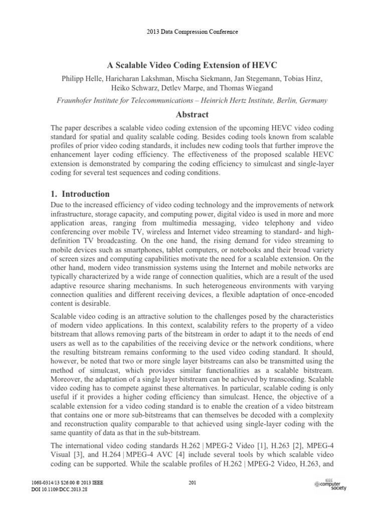 A Scalable Video Coding Extension of HEVC Helle2013 | PDF | Data Compression | Video