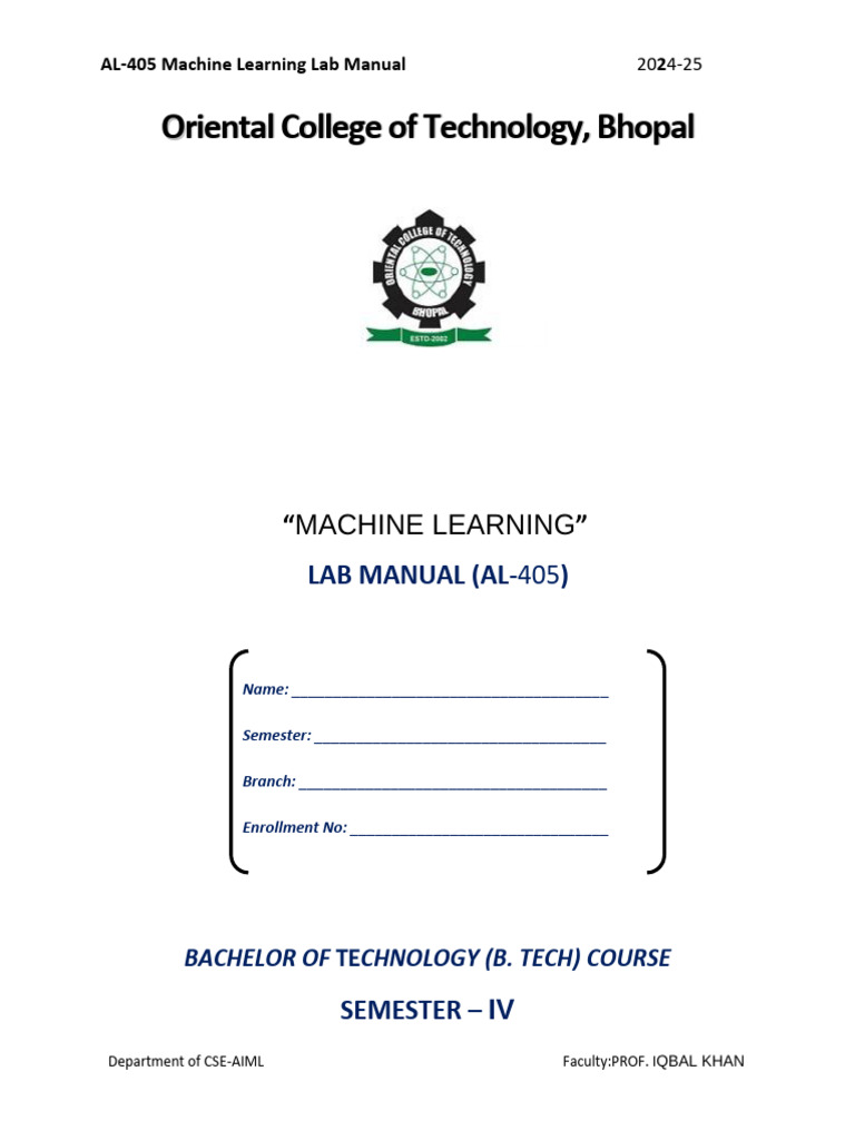 ML Practical File Cover Page | PDF