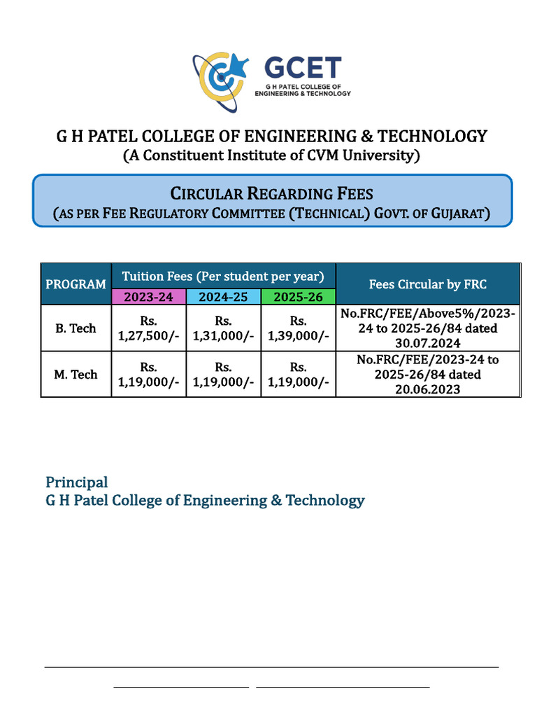 GCET Anand Fee Structure 2023-26 | PDF | Gujarat