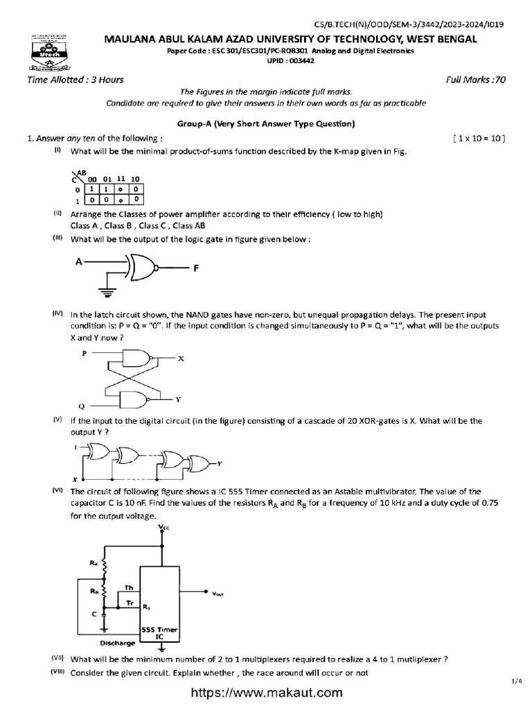 Btech Cse 3 Sem Analog and Digital Electronics Esc 301 2024 | PDF