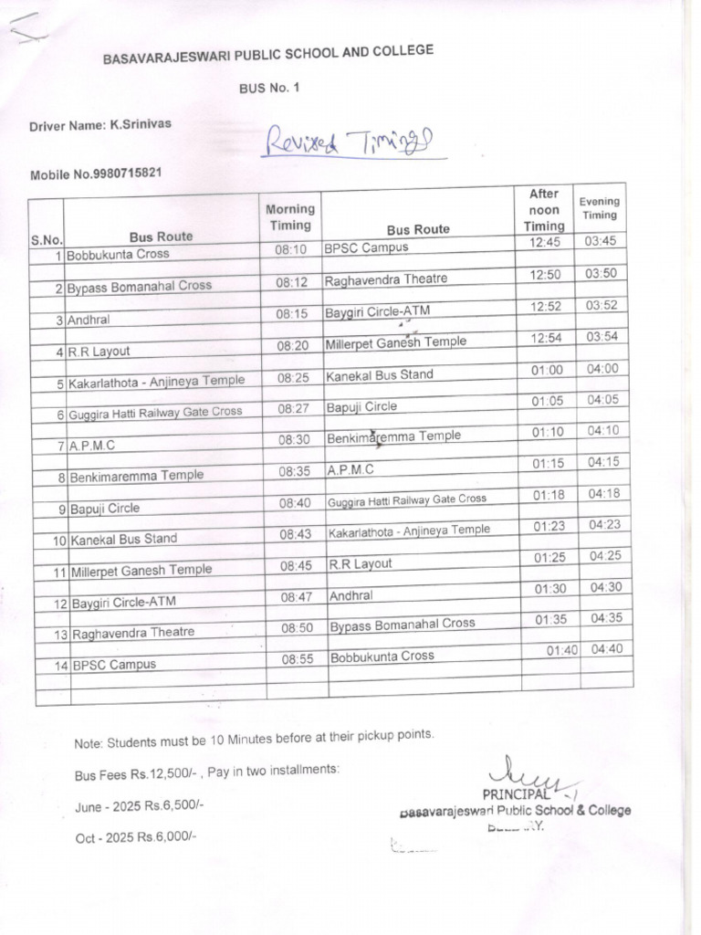 Revised Bus Timings | PDF