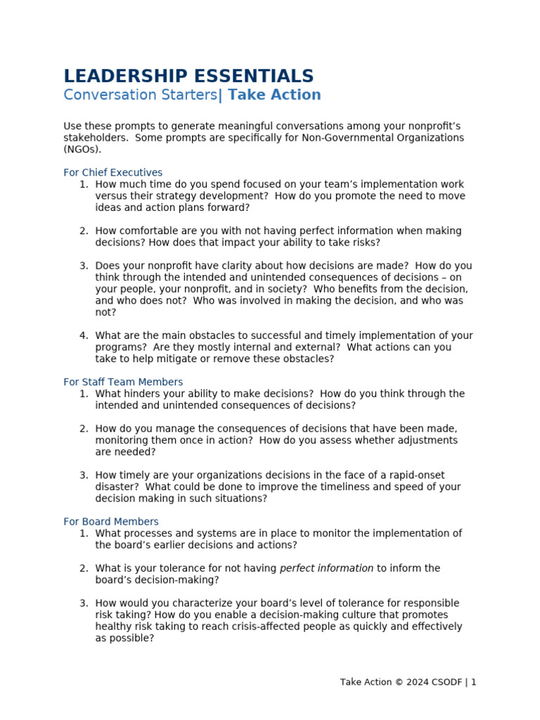 Conversation Starters - Take Action | PDF | Non Governmental ...