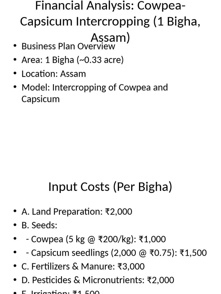 Cowpea Capsicum Intercropping Financial Analysis | PDF