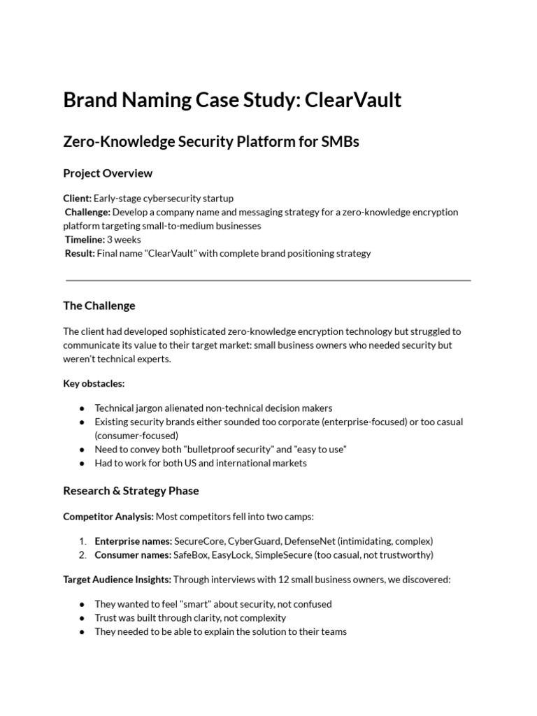 Brand Naming Case Study Clearvault Pdf Brand Business
