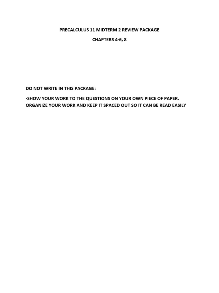 Review Package Pre Calculus 11 | PDF | Trigonometry | Quadratic Equation