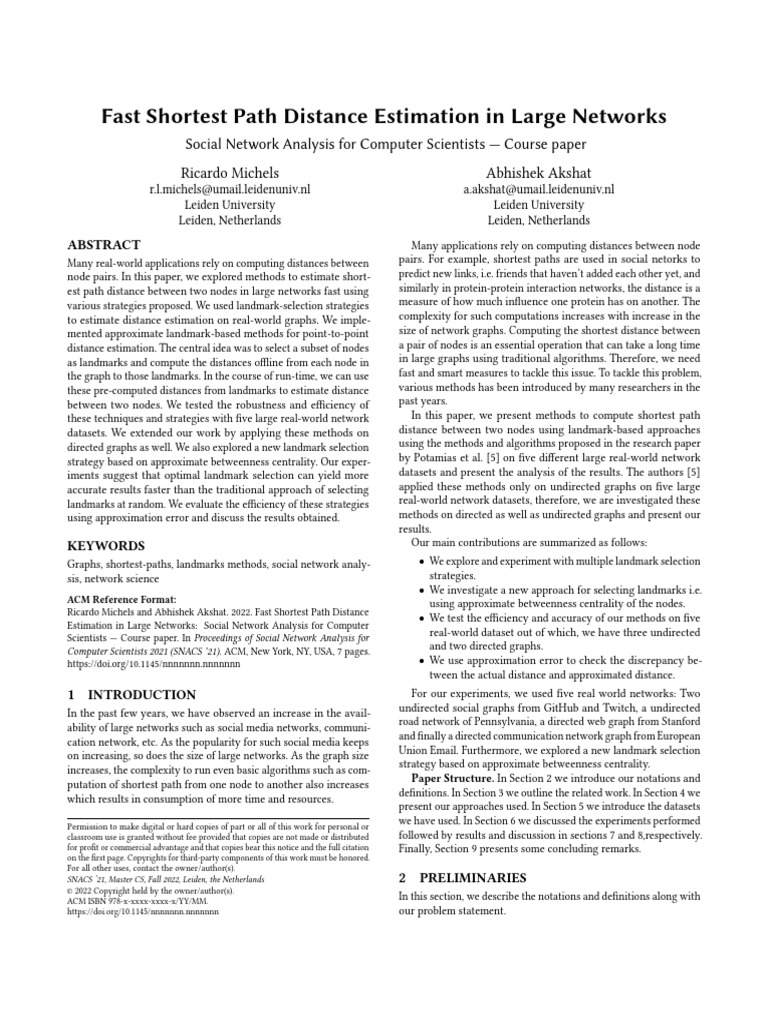 Fast Shortest Path Distance Estimation in Large Social Networks | PDF ...