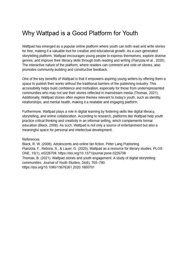 Why Wattpad Is A Good Platform For Youth-1 | PDF